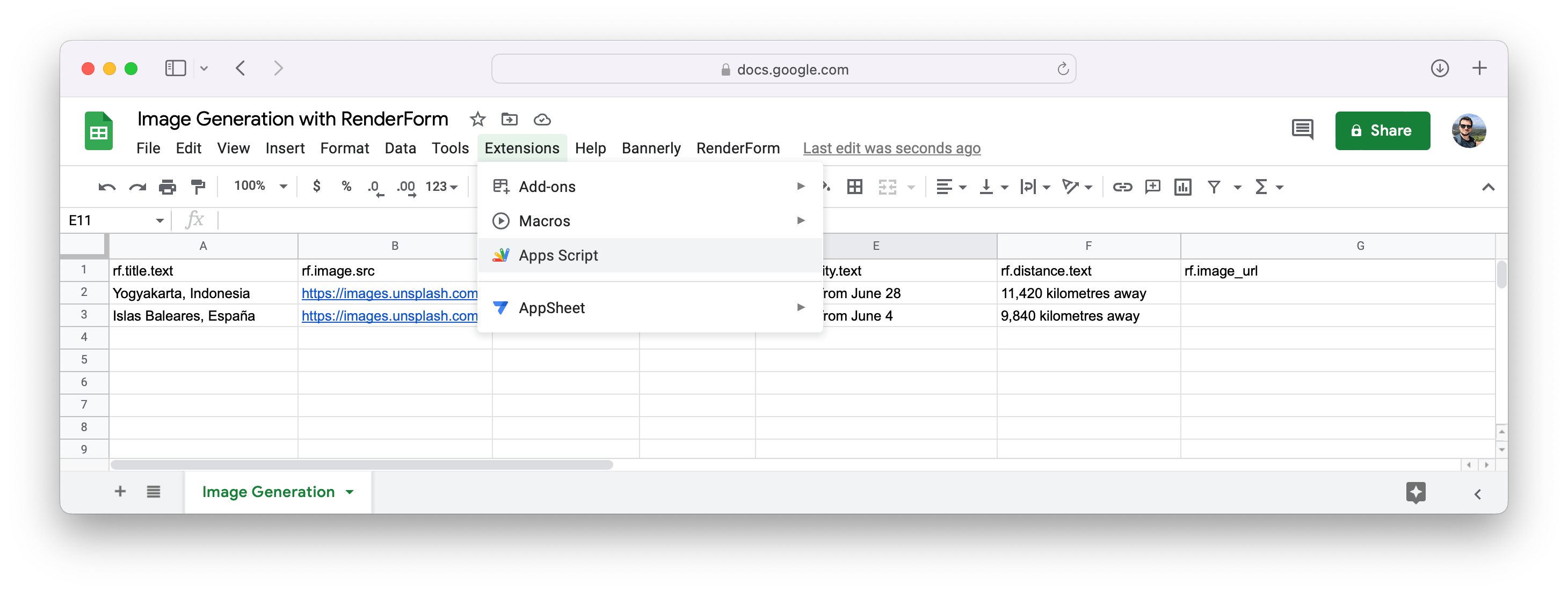 Image Generation With Google Sheets RenderForm