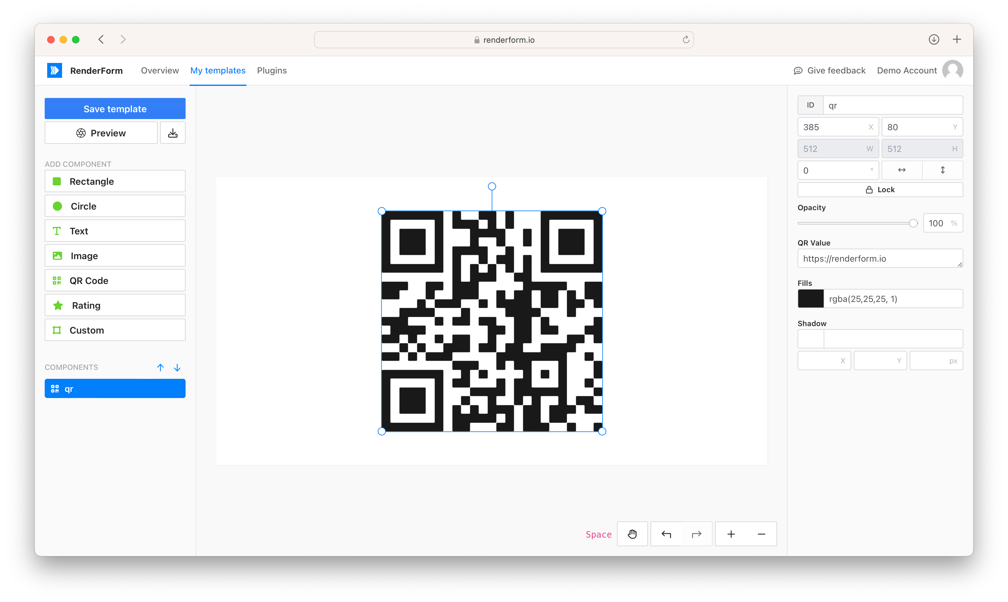 QR Code Formats RenderForm